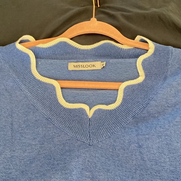 Sweaters | Fun Light Weight Periwinkle Sweater With White Piping | Poshmark